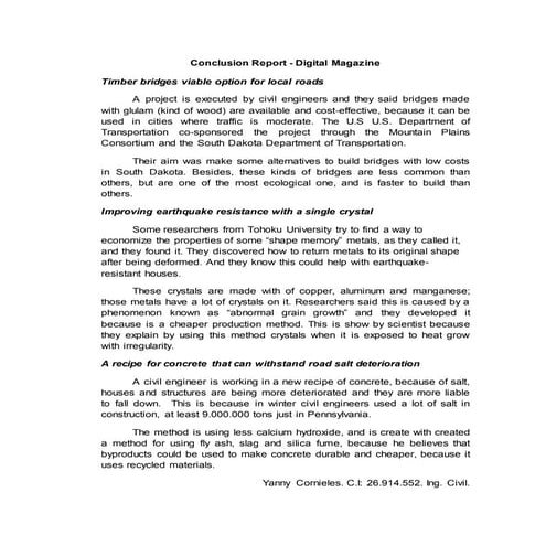 Conclusion report | DOCX | Civil Engineering Industry | Industries