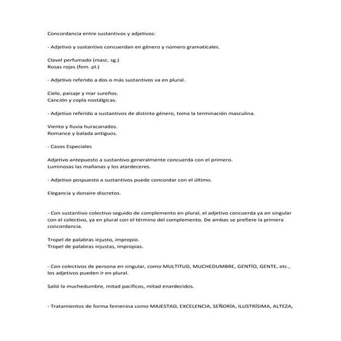 Concordancia Entre Sustantivos Y Verbos