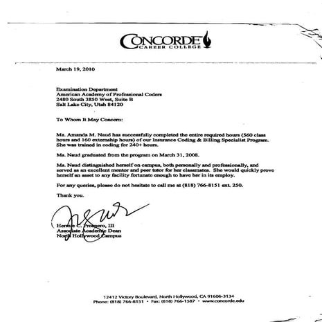 Concorde Career College/Dean/Letter of Recommendation | PDF