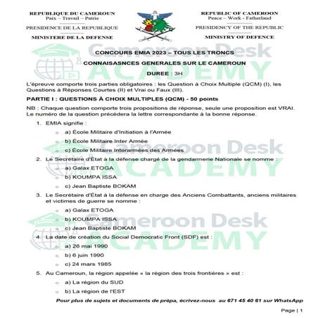 CONCOURS EMIA 2023 - CONNAISSANCES GENERALES SUR LE CAMEROUN.pdf