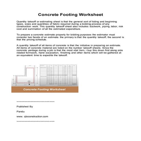 Concrete Footing Worksheet | DOCX