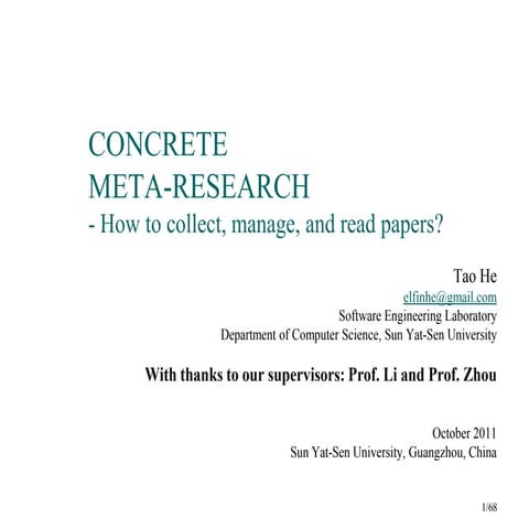 Concrete meta research - how to collect, manage, and read papers? | PPT