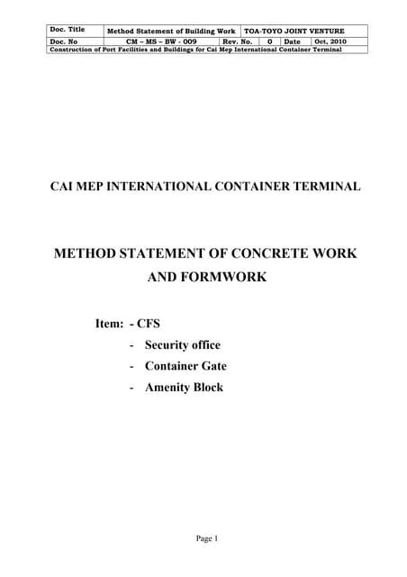 Method statement for repair of concrete surface