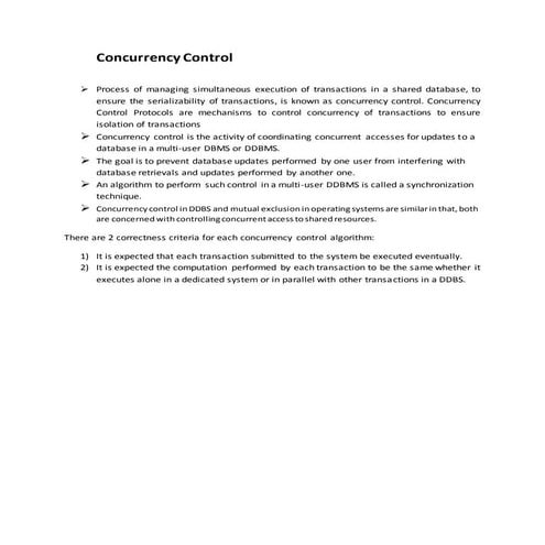 Concurrency control in DDBMS | PDF