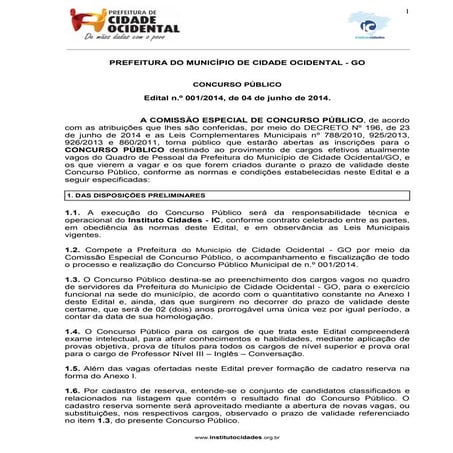 Concurso 001-para-prefeitura-de-cidade-ocidental-go-2014-edital001 | PDF