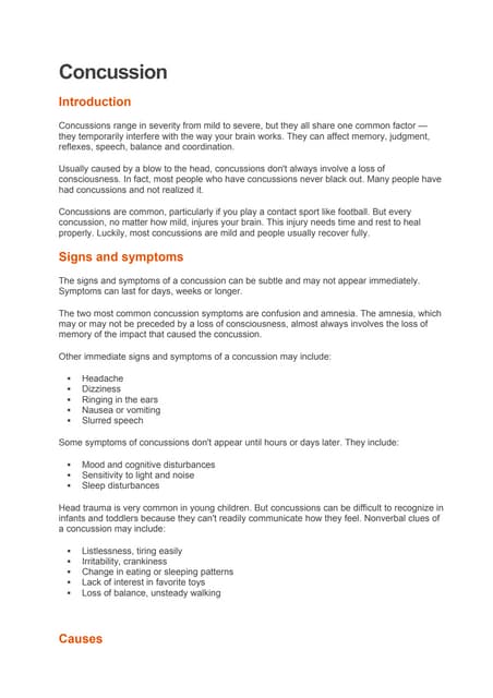 Head Injury Safety Checklist | PDF | Death, Injury, or Military ...