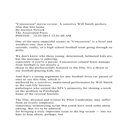 Concussion movie review A sensitive Will Smith anchors film.docx