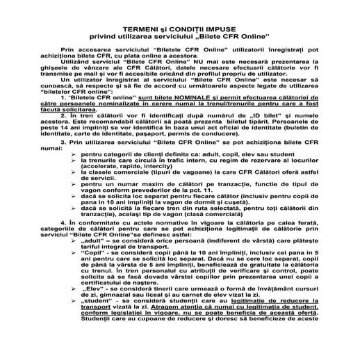 CFR Calatori - Conditii De Utilizare | PDF