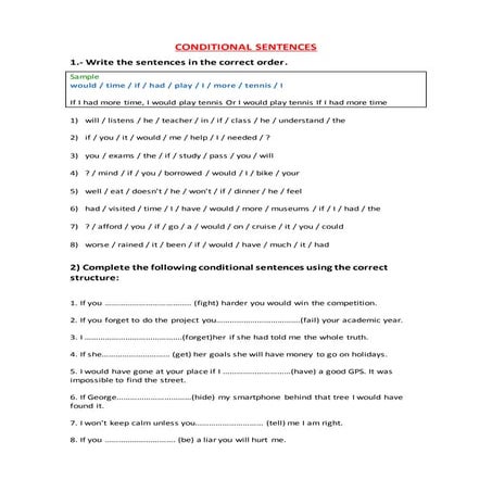 Conditional sentences (1) | DOCX | College Planning | College Education