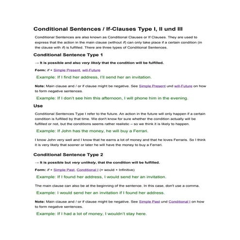 Conditional sentences, notes and exercises | PDF