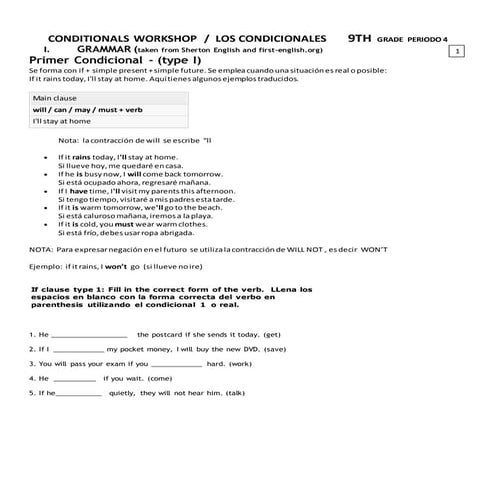 Conditionals workshop 9th grade | DOCX