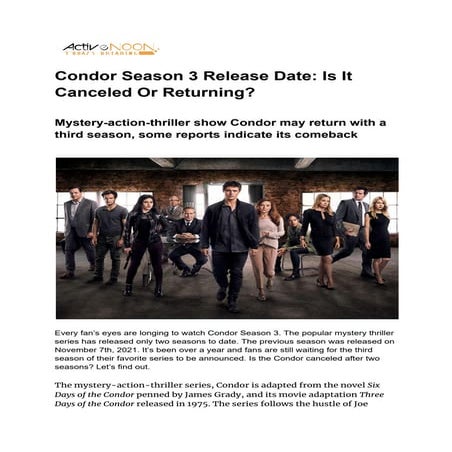 Condor Season 3 Release Date: Is It Canceled Or Returning? | PDF
