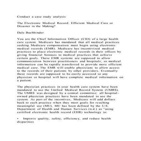 Conduct a case study analysis The Electronic Medical Record Eff | DOCX