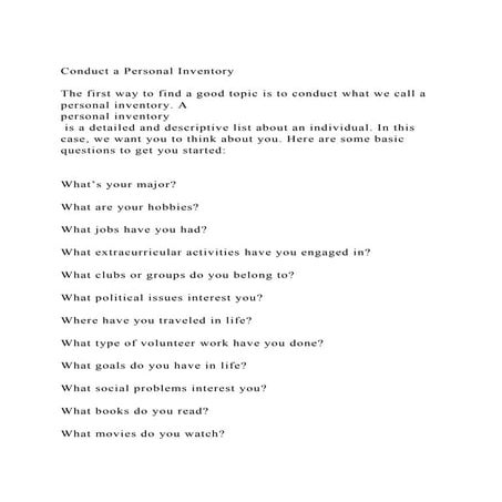 Conduct a Personal InventoryThe first way to find a good topic.docx