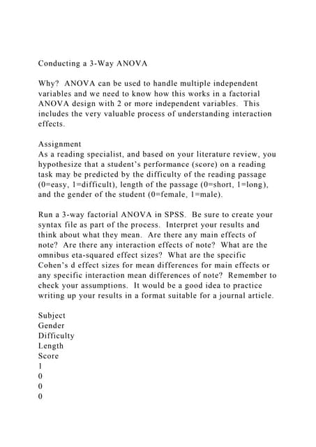 One-way Repeated Measures MANOVA with SPSS | PPT