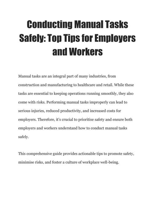 Manual Handling Training in Work Places | PPT