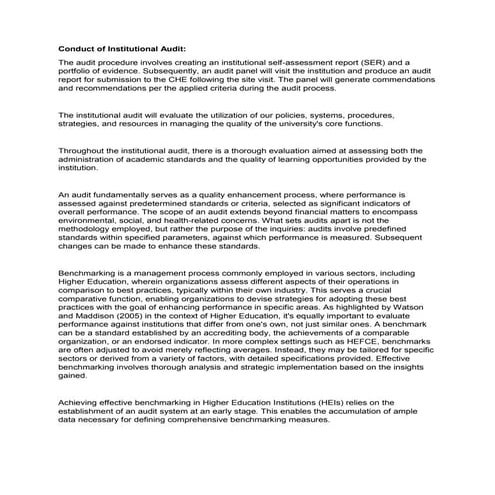 Conduct of Institutional Audit in Higher Education | DOCX