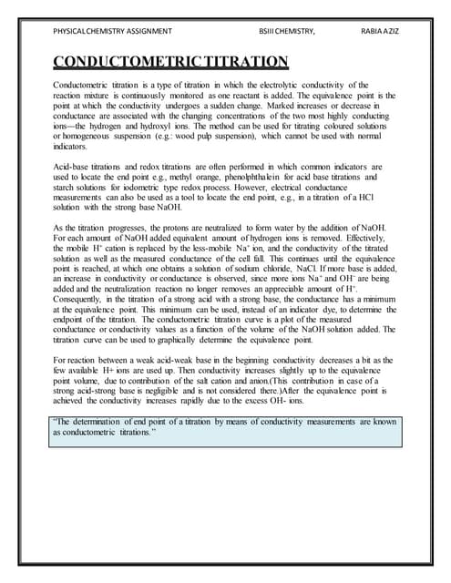 Conductometric titrations (1) | DOCX | Chemistry | Science