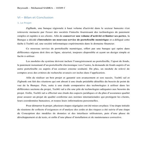 Conduite d'un projet informatique - Bilan et Conclusion | PDF