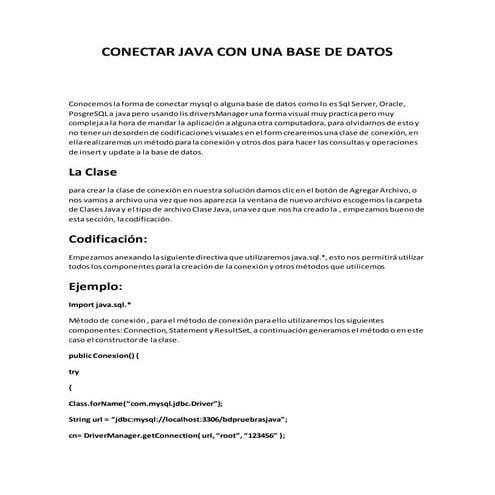 Conectar java con una base de datos | DOCX
