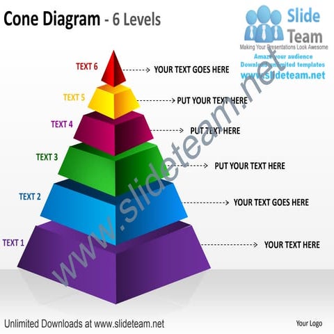 Cone diagram 6 levels ppt slides presentation diagrams templatess | PPT