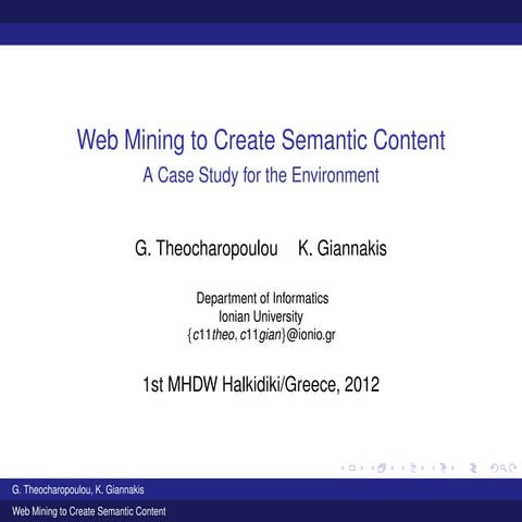 Web Mining to Create Semantic Content: A Case Study for the Environment | PPT