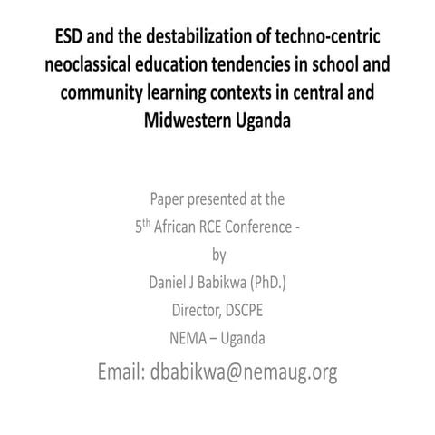 ESD and the destabilization of techno-centric neoclassical education ...