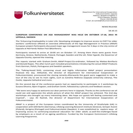 Uppsala age management (AMaP) conference press release | DOCX