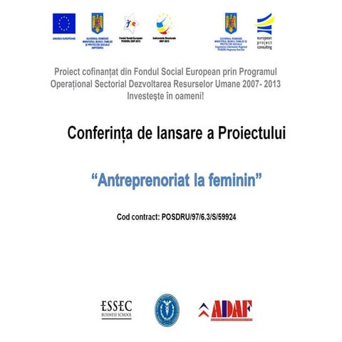 Antreprenoriat la Feminin - Conferinta de lansare | PPT