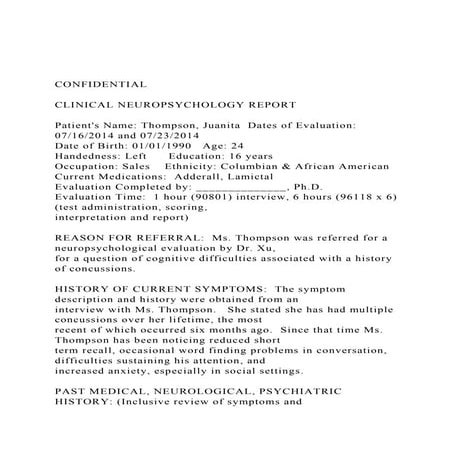 CONFIDENTIAL CLINICAL NEUROPSYCHOLOGY REPORT Patient.docx