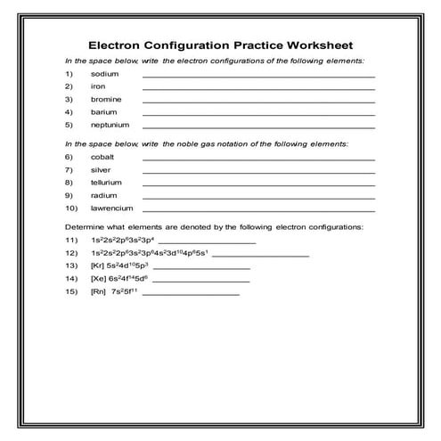 Electron Configuration Worksheet With Answers