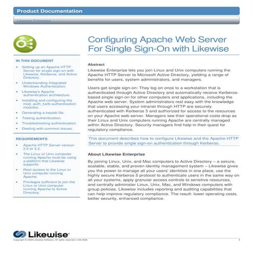 Configuring Apache Web Server For Single Sign On With Likewise Pdf Operating Systems