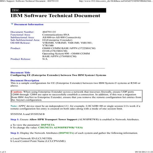 Configuring ee (enterprise extender) between two ibm system i systems tech doc 404791135 | PDF