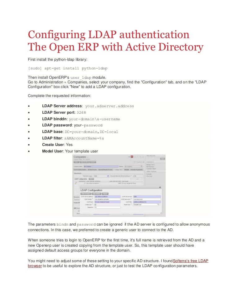 Configuring Ldap Authentication On The Open Erp With Active Directory