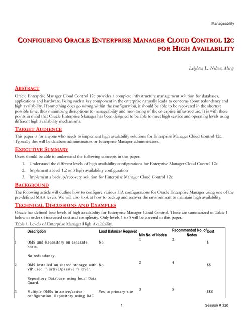 Configuring Oracle Enterprise Manager Cloud Control 12 C For High 9393
