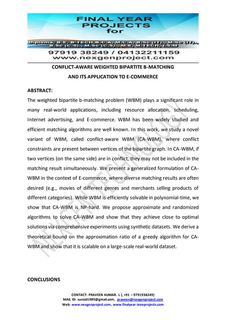Conflict Aware Weighted Bipartite B Matching And Its Application To E Commerce Pdf