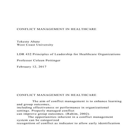 CONFLICT MANAGEMENT IN HEALTHCARETekeste AbateWest.docx