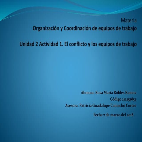El Conflicto y los equipos de trabajo. | PPTX