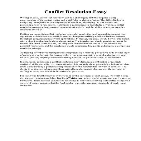 Conflict Resolution Essay. essay sample Conflict Resolution Essays | PDF