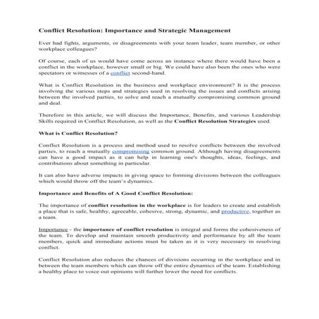 Conflict Resolution Importance and Strategic Management | PDF