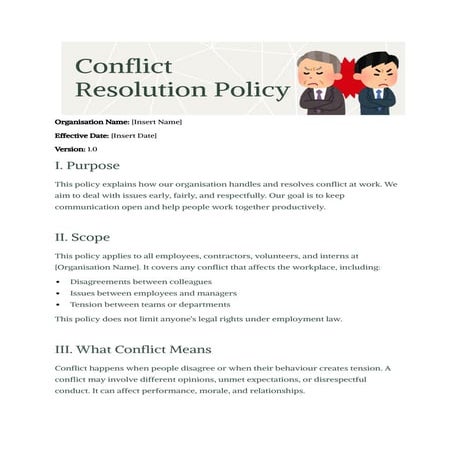 Conflict Resolution Policy Template for HR Managers | DOCX