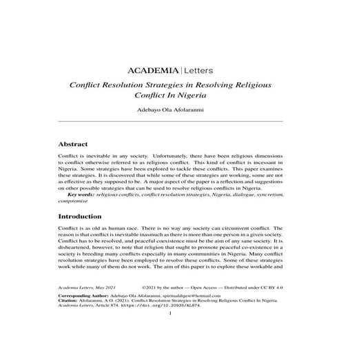 Conflict resolution strategies in resolving religious conflict in ...