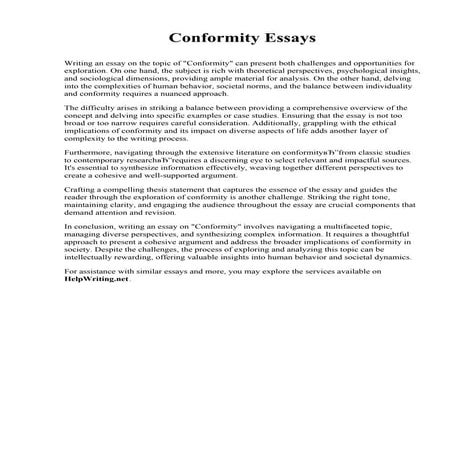Conformity Essays. Pikes Peak Community College | PDF