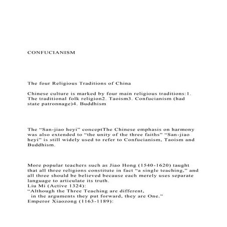CONFUCIANISMThe four Religious Traditions of C.docx