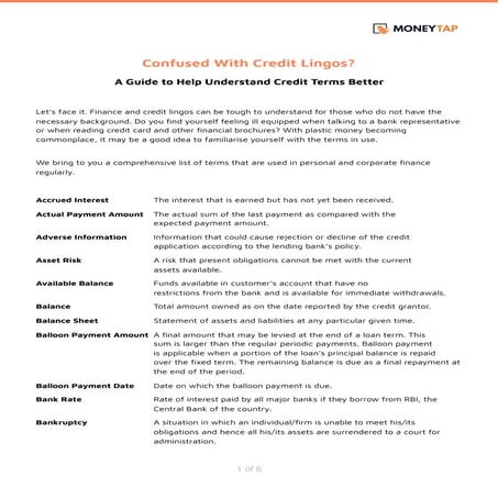 MoneyTap Credit Glossary | PDF
