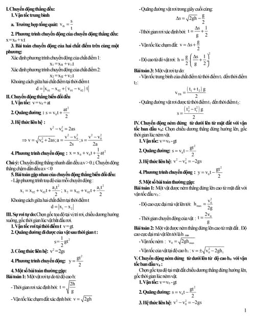 Tóm tắt công thức vật lí 10 | PDF