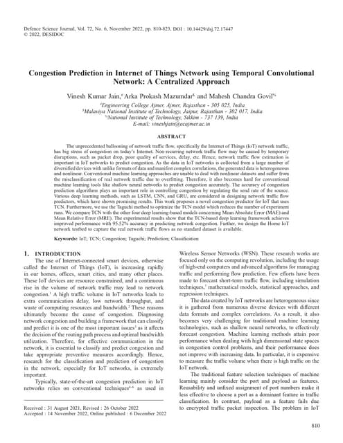 Congestion Prediction In Internet Of Things Network Using Temporal