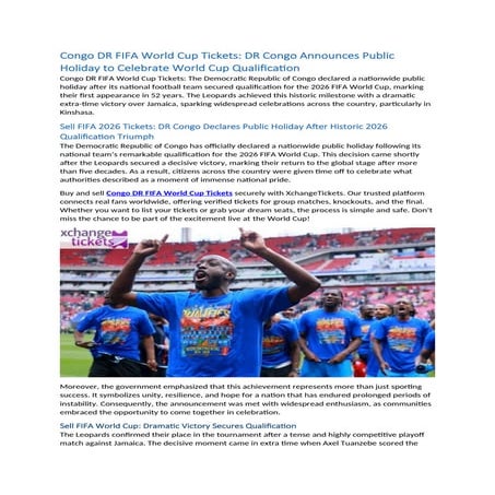 Congo DR FIFA World Cup Tickets DR Congo Announces Public Holiday to ...
