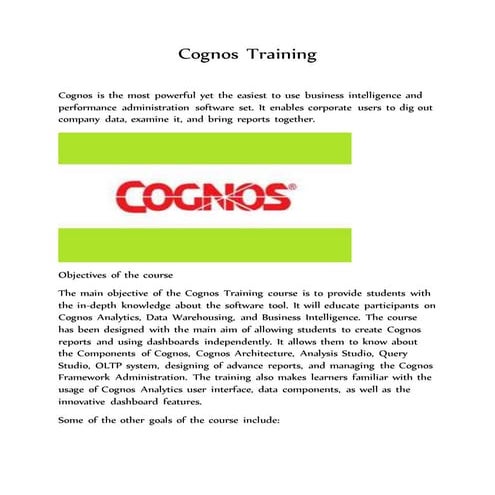 Mastering IBM Cognos Analytics 11.2: A Comprehensive Online Cloud Training Guide for Beginners | PDF