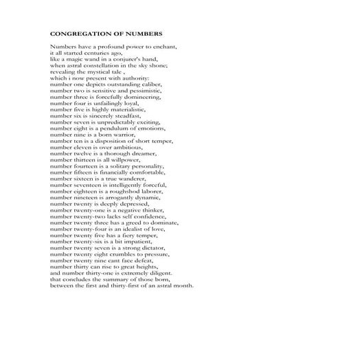 Congregation Of Numbers | DOC | Astrology | Religion & Spirituality